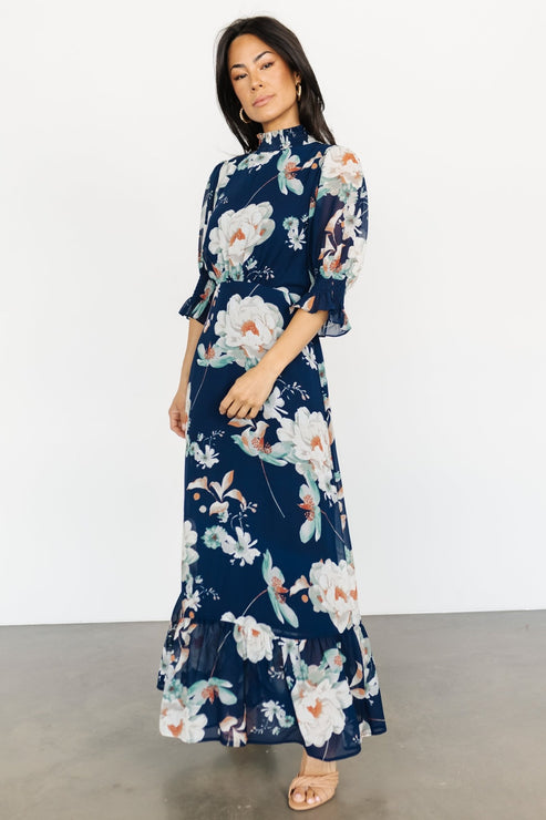 Marie Mock Neck Maxi Dress | Navy Floral – Baltic Born