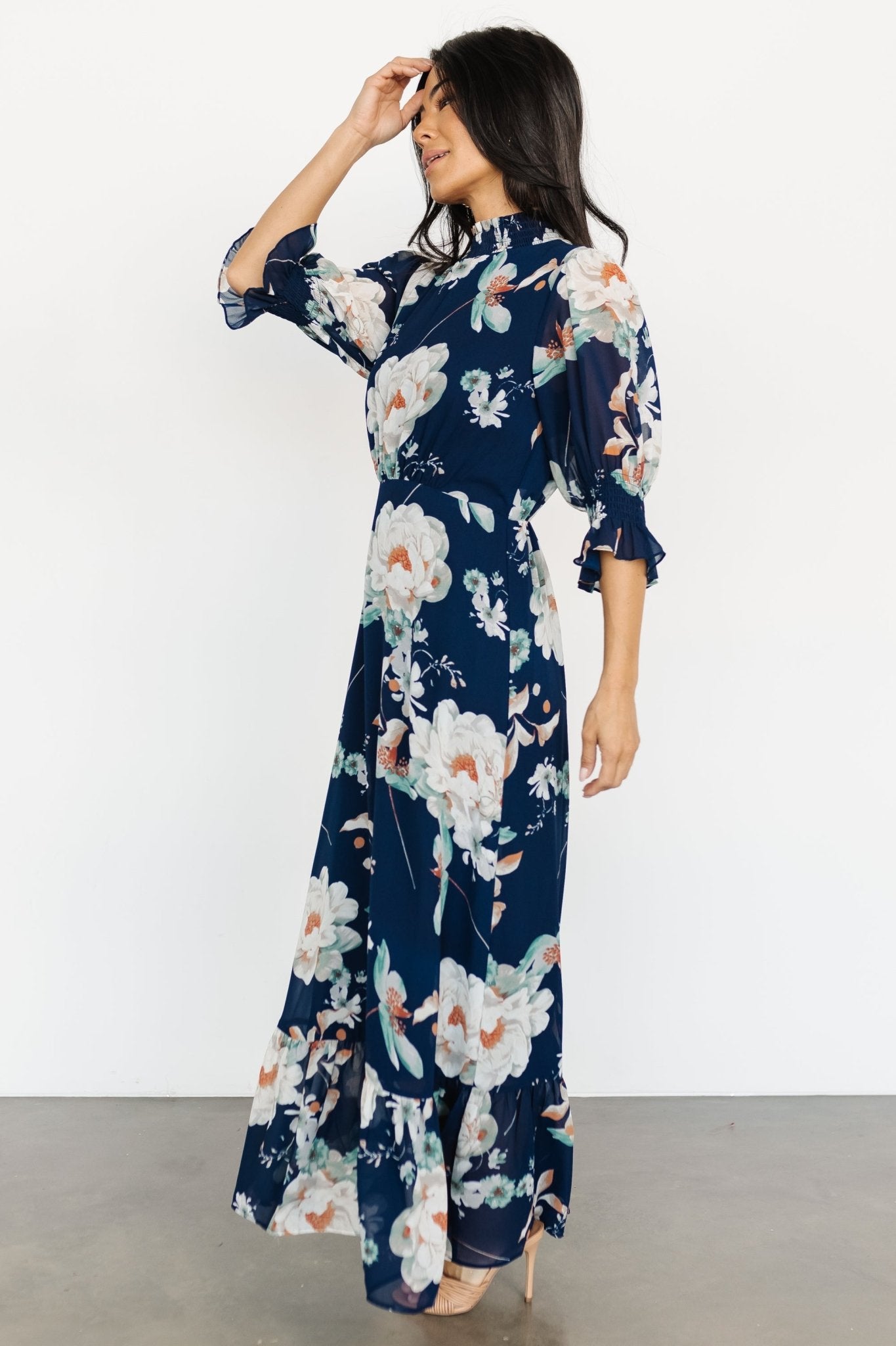 Marie Mock Neck Maxi Dress | Navy Floral – Baltic Born