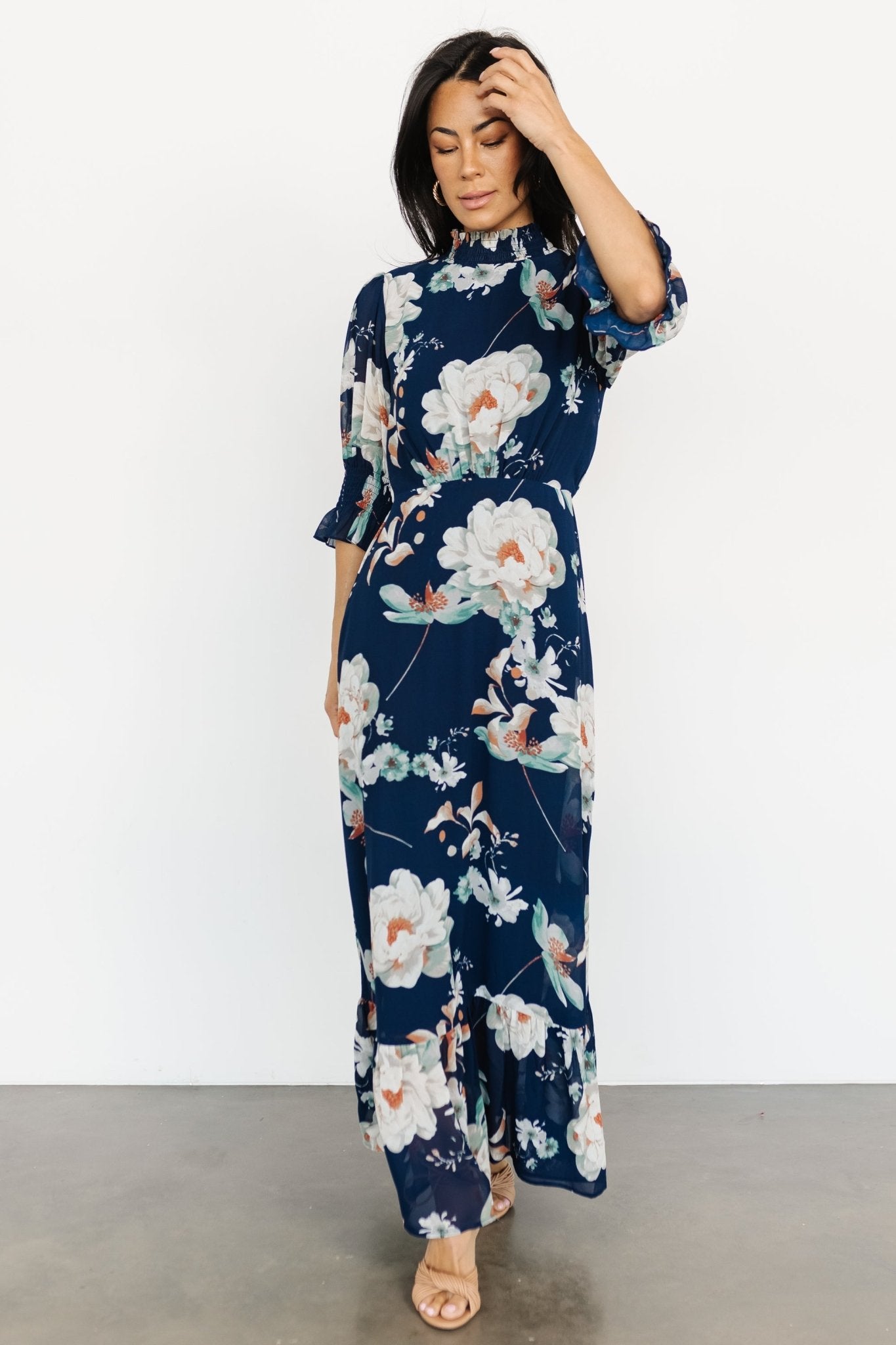 Marie Mock Neck Maxi Dress | Navy Floral – Baltic Born