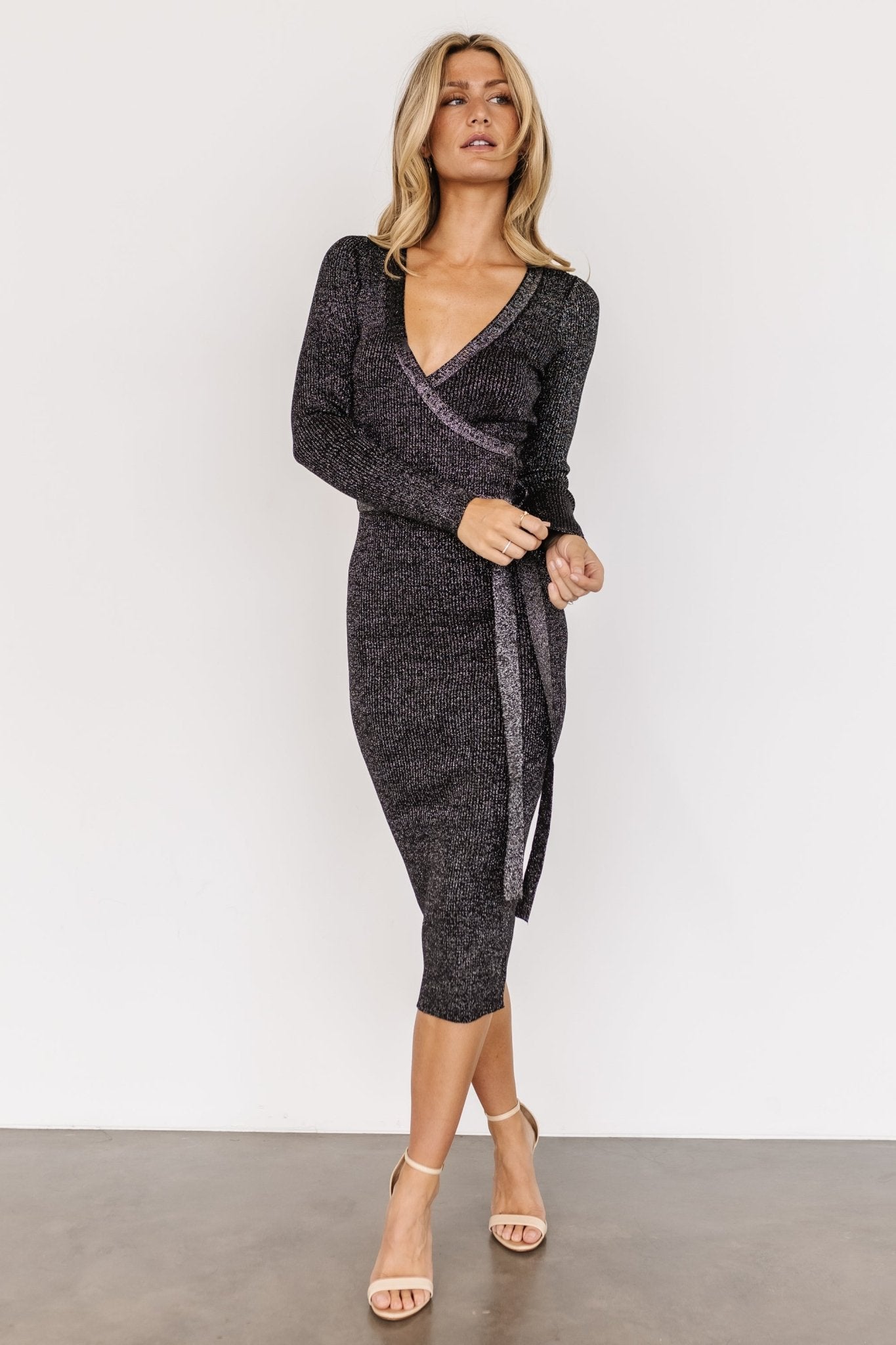 Nancy Ribbed Shimmer Midi Dress | Bronze | Baltic Born