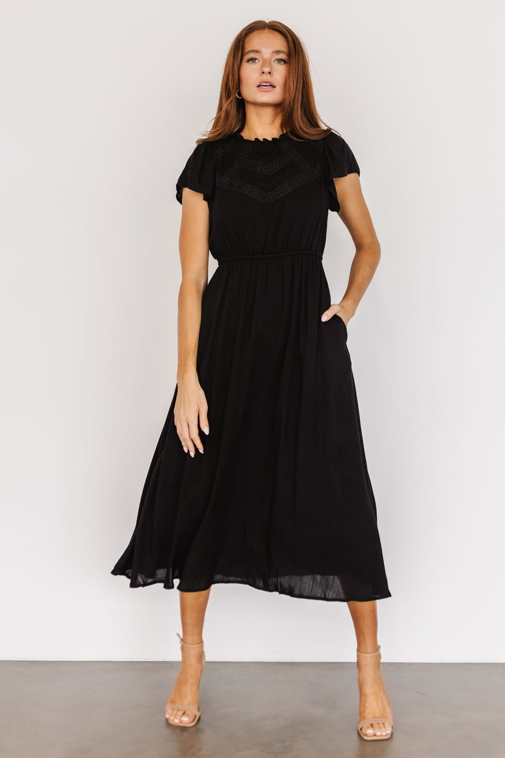 Prestyn Midi Dress - Black Eyelet Lace Midi | Baltic Born
