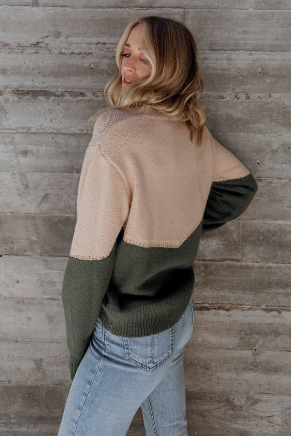 Rowen Color Block Sweater - Natural & Green | Baltic Born