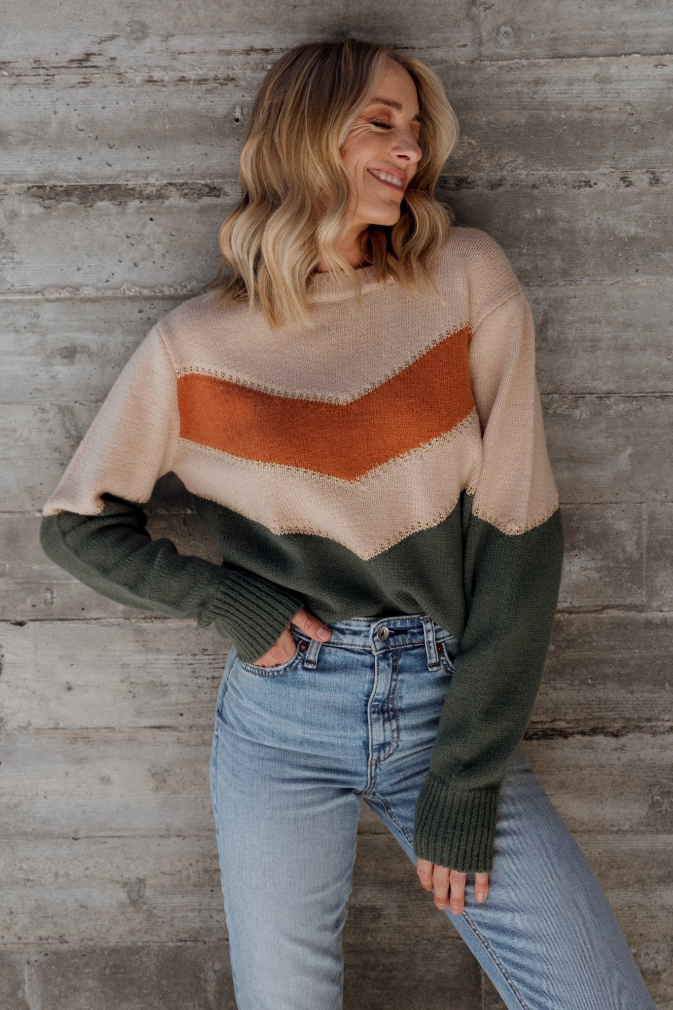 Rowen Color Block Sweater | Natural + Green | Baltic Born