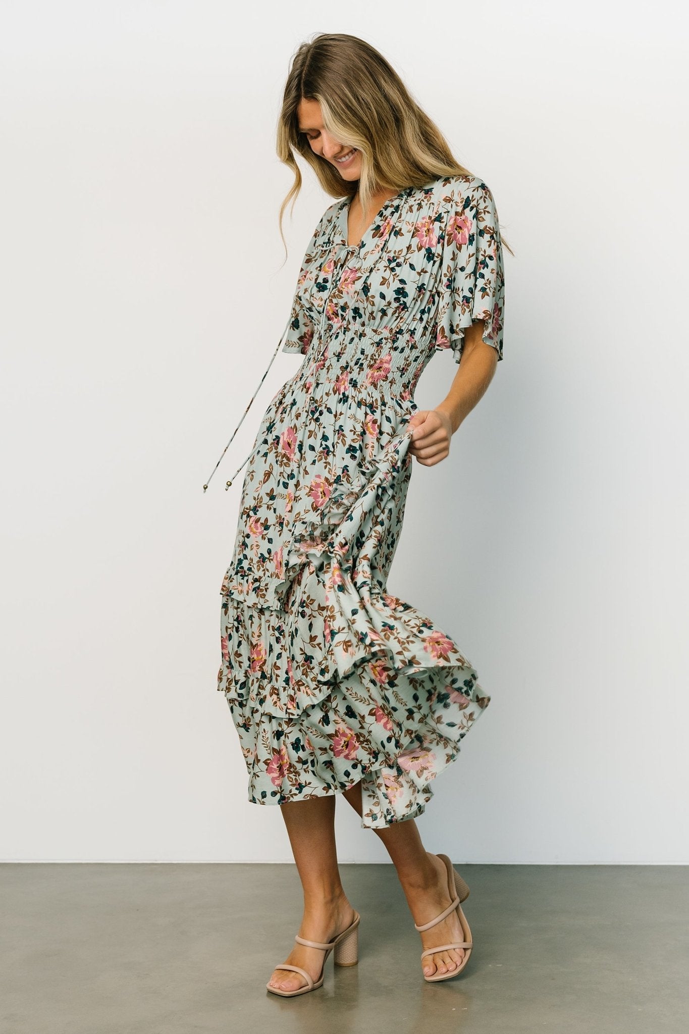 Spell Boho Midi Dress | Sage + Pink Floral – Baltic Born