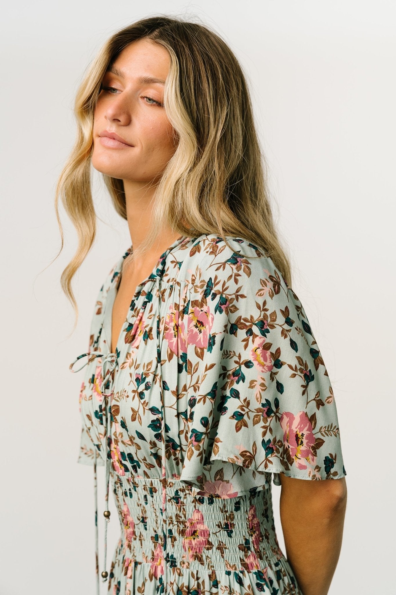 Spell Boho Midi Dress | Sage + Pink Floral – Baltic Born