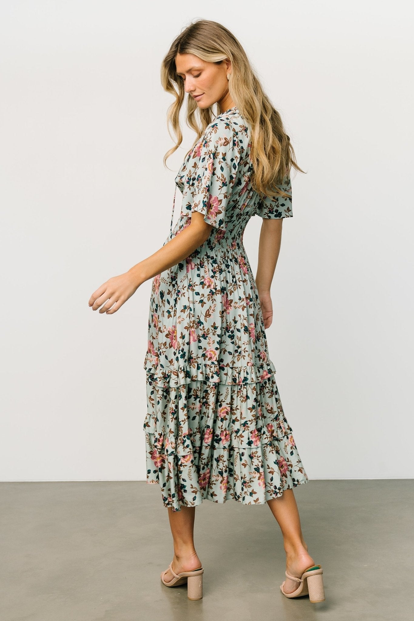 Spell Boho Midi Dress | Sage + Pink Floral – Baltic Born