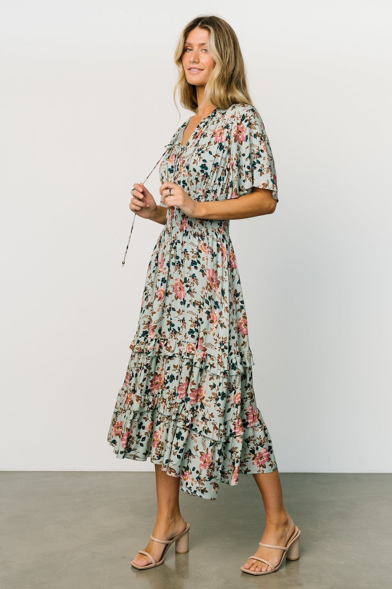 Spell Boho Midi Dress | Sage + Pink Floral – Baltic Born