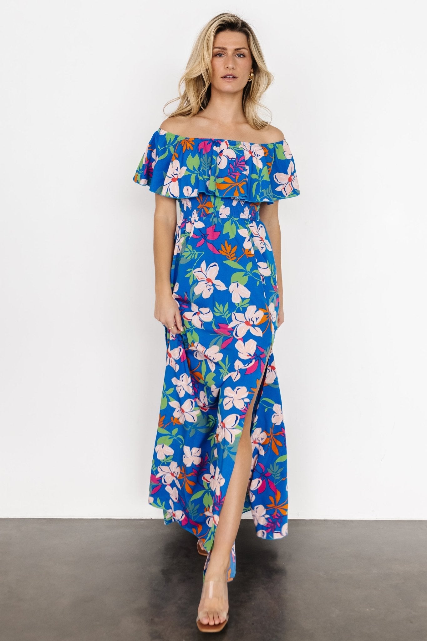 Talia Off Shoulder Maxi Dress | Purple Floral | Baltic Born