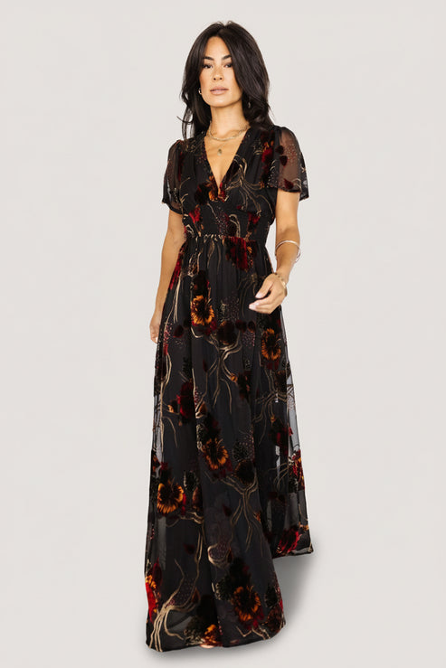 Valen Maxi Dress - Burnout Velvet Floral | Baltic Born