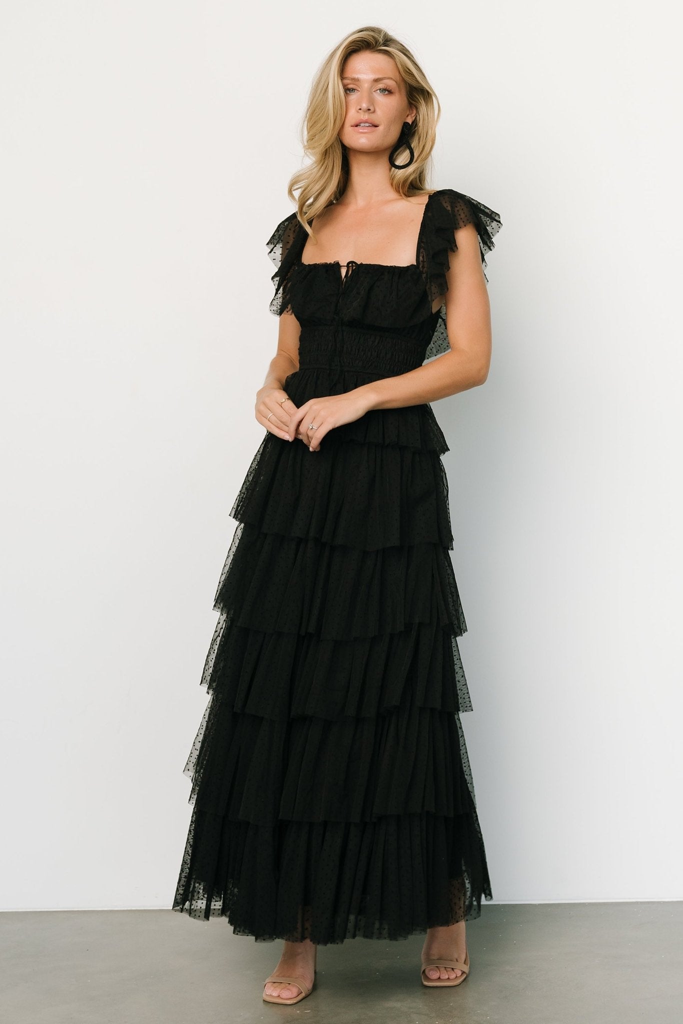 Valora Swiss Dot Tulle Maxi Dress | Black | Baltic Born
