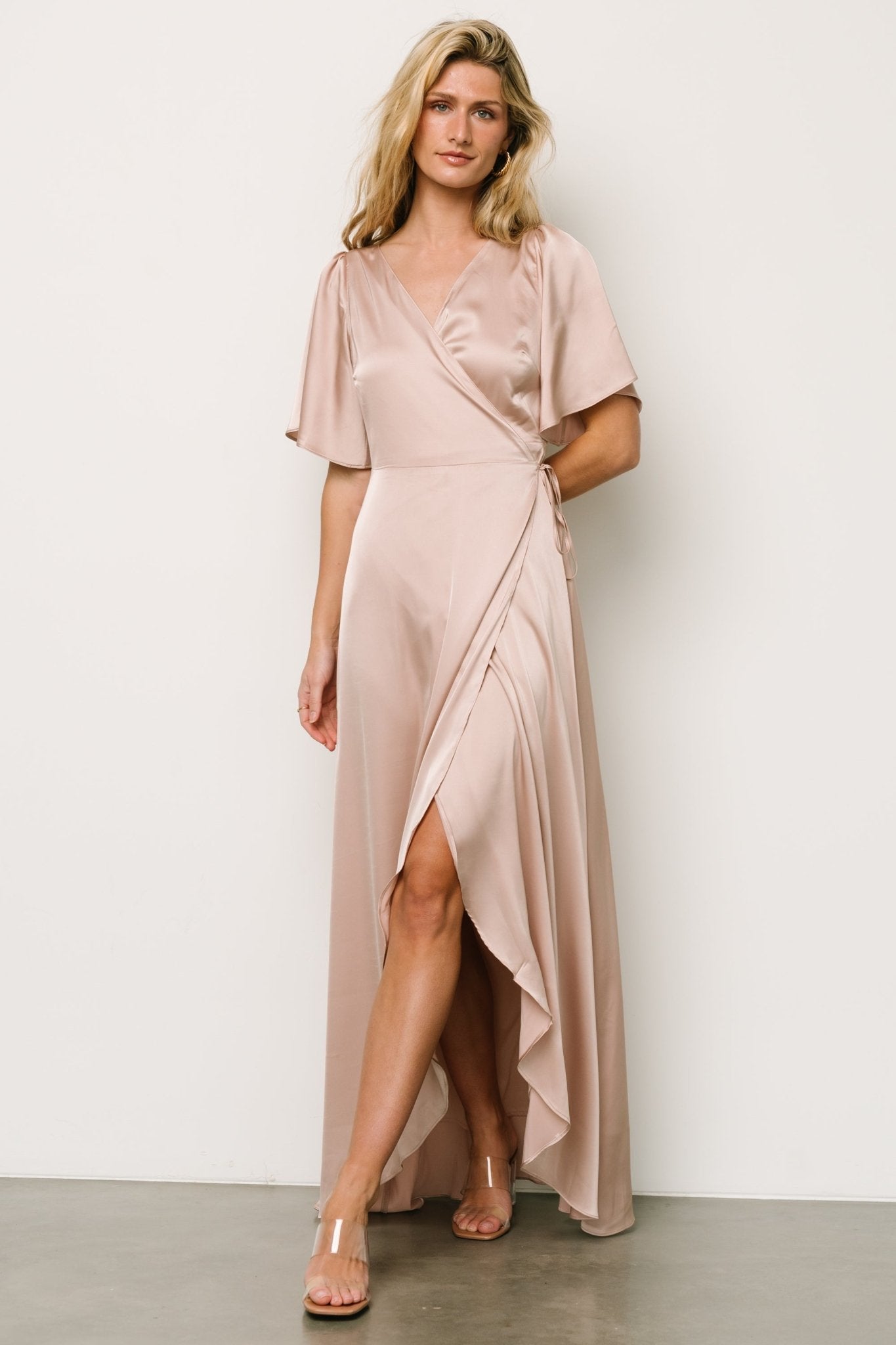 Vara Satin Maxi Wrap Dress | Champagne | Baltic Born