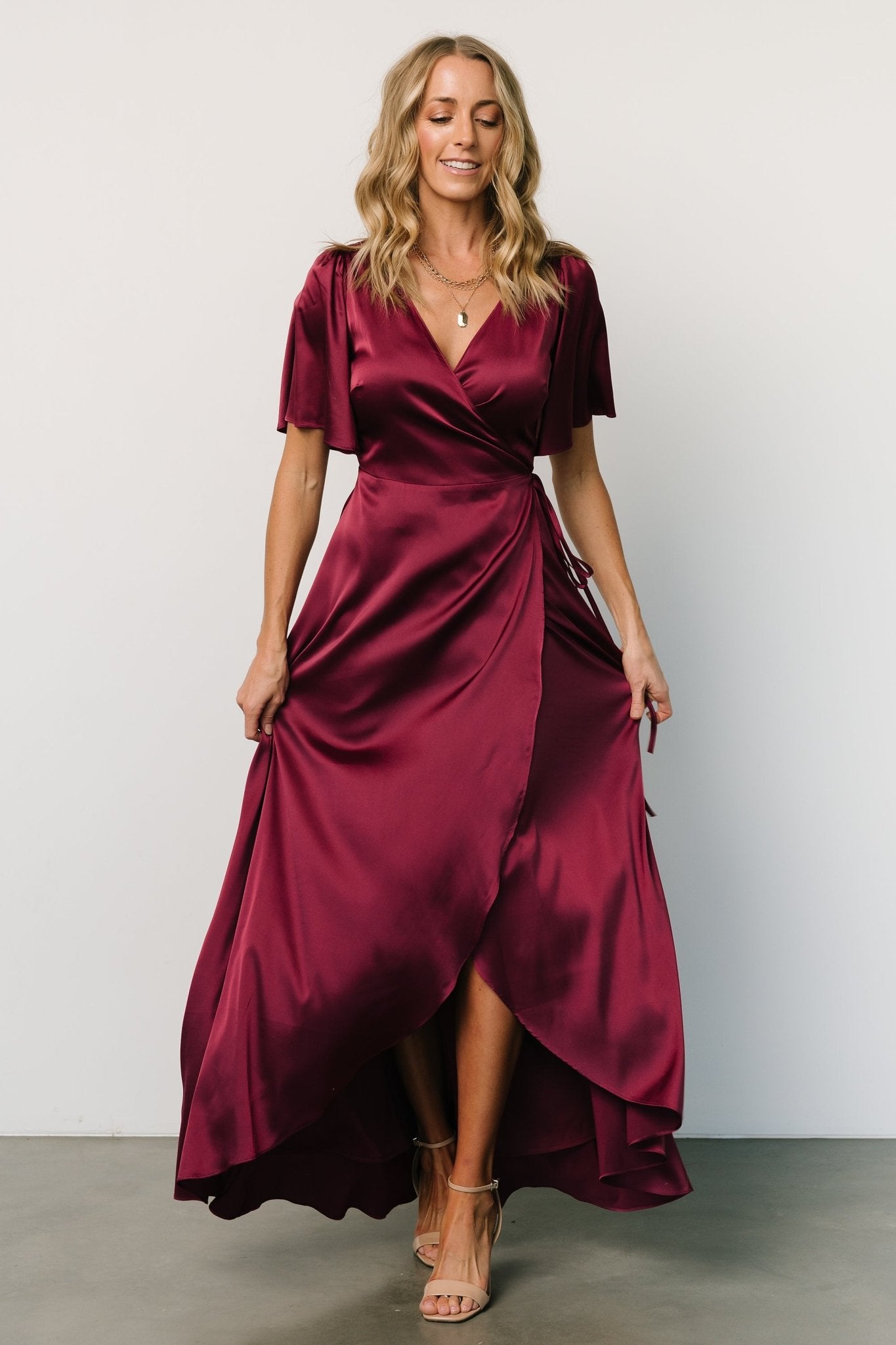 Vara Satin Maxi Wrap Dress | Mulberry | Baltic Born