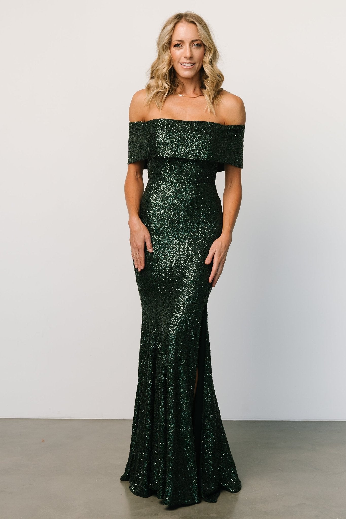 Yvonne Off Shoulder Sequin Gown | Black | Baltic Born