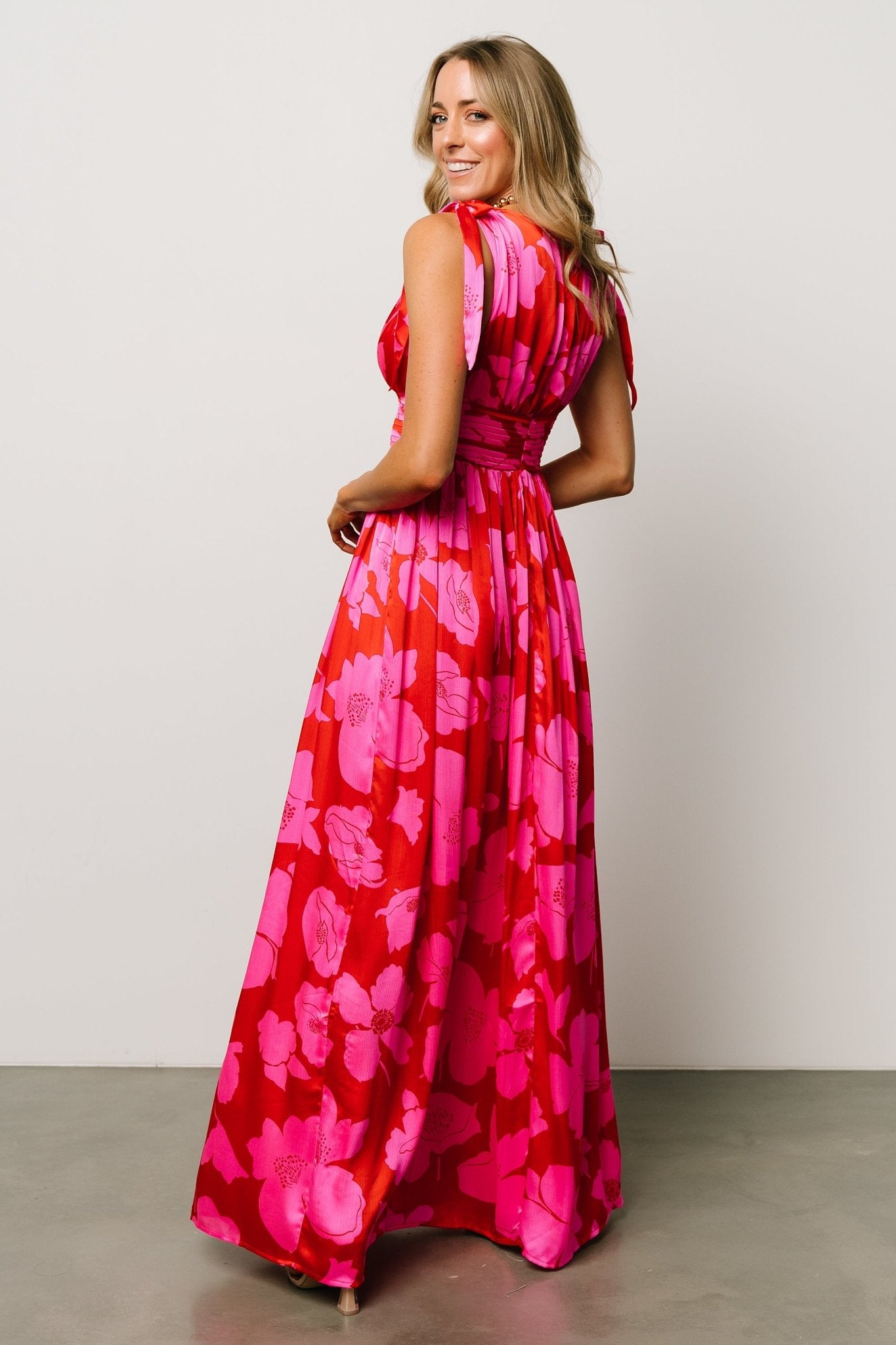 Zoe Tie Maxi Dress | Red + Pink | Baltic Born